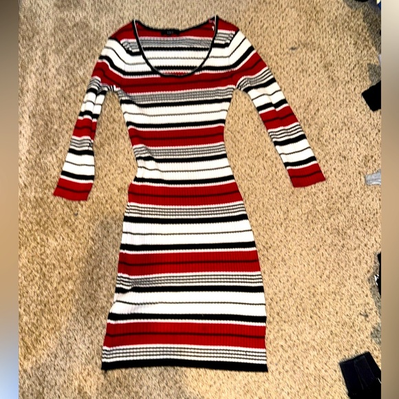 Dresses | Womens Red White And Black Stripped Bodycon Mid Length Dress ...